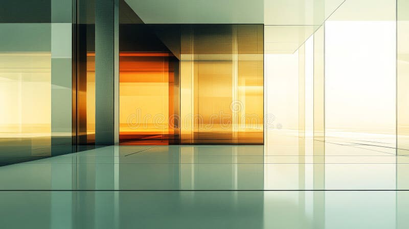 Modern Glass Building Interior with Warm Lighting Stock Illustration ...