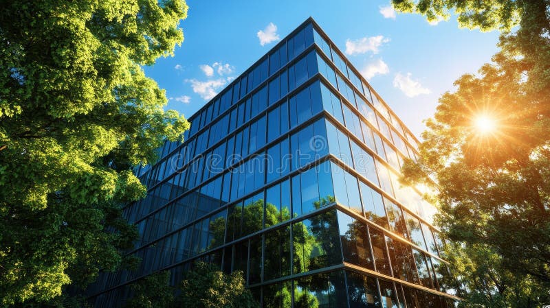 Modern Glass Building Nature Reflecting Urban Architecture and Bright ...
