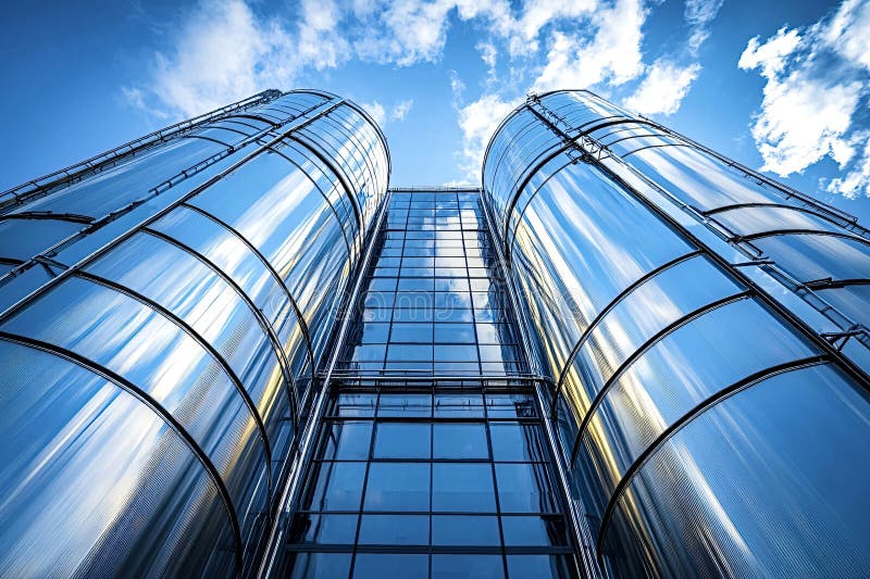 Modern Building Reflecting Blue Sky with Clouds Stock Image - Image of ...