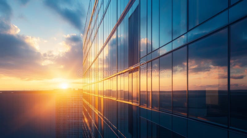 Modern Glass Building Reflecting Sunset Sky Stock Illustration ...