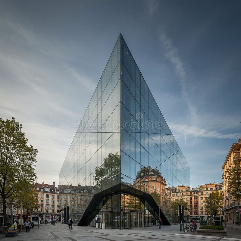 Modern Glass Building with a Sharp, Triangular Design Reflecting the ...