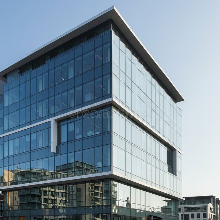 Modern Glass Building with a Sleek, Angular Design Featuring Reflective Windows Stock ...