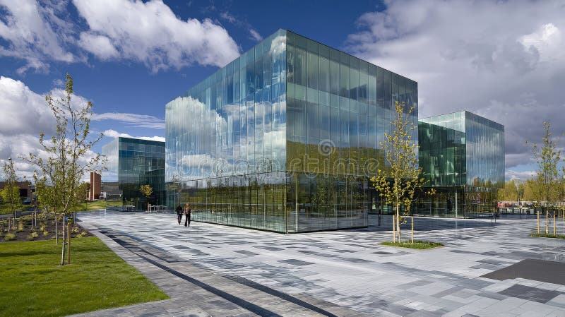 Modern Glass Building with a Spacious Plaza and Blue Sky Stock Photo ...