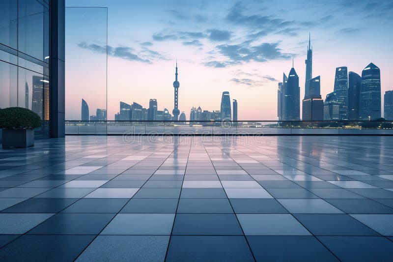 A Modern Glass Building and Square Tile Floor Stock Illustration ...
