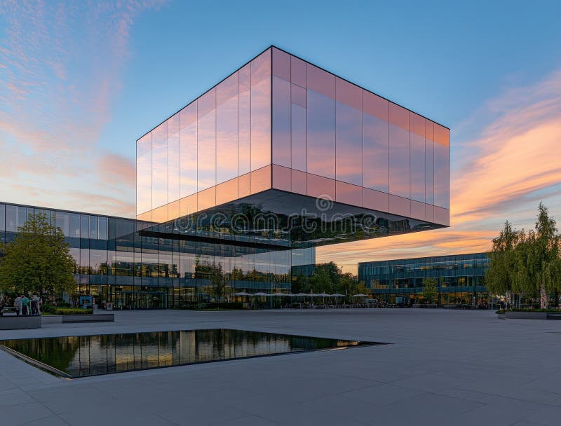 Modern Glass Building Sunset Reflection Stock Photo - Image of evening ...