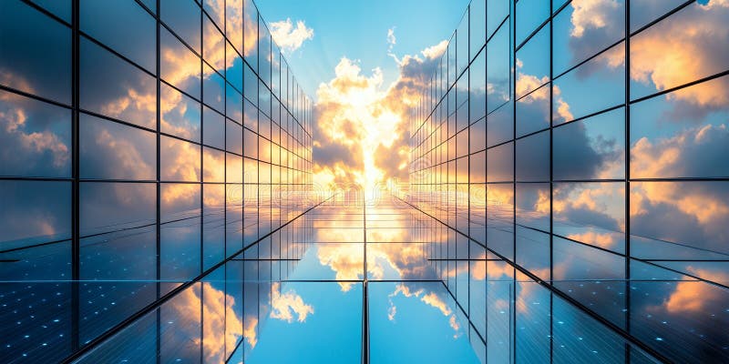 Modern Glass Building Sunset Reflection Sky Cloudscape City View Blue ...