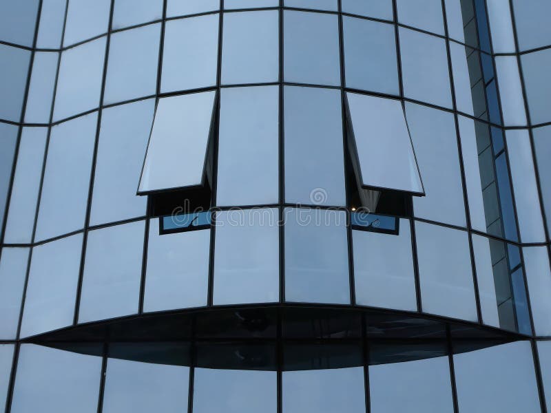 Modern Glass Building with Two Opened Windows View from Bellow Stock ...