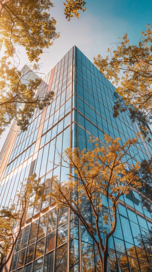 Modern Glass Building Under Clear Sky, Upward View. Urban Architecture ...