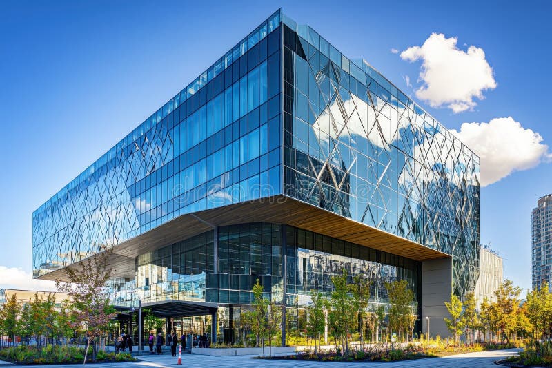 A Modern Glass Building with a Unique Design and Surrounding Greenery ...