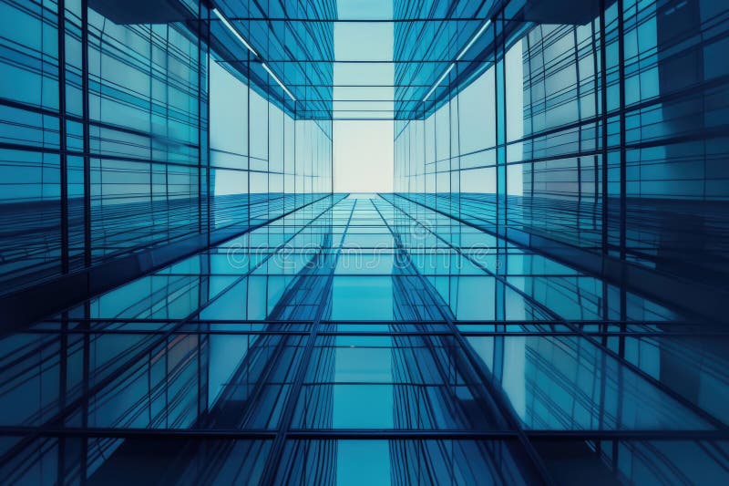 A Modern Glass Building Viewed from the Ground Up with Reflections and ...