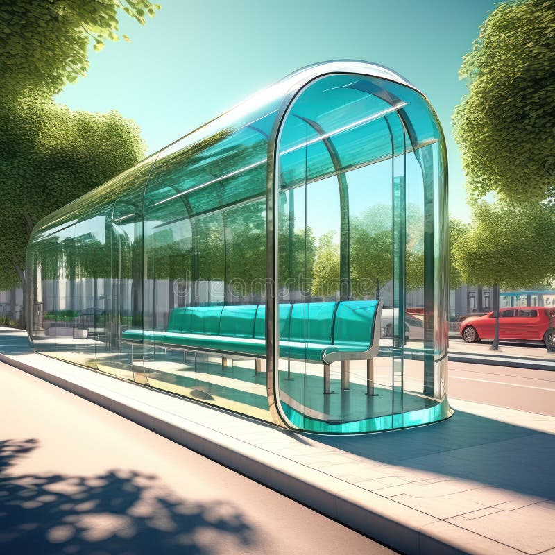 Modern Glass Bus Stop in the City. Color Illustration Stock ...