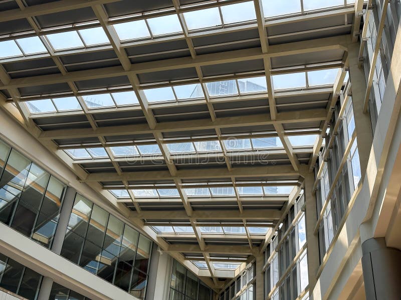 Modern Glass Ceiling Above Spacious Interior Atrium with Natural Light ...
