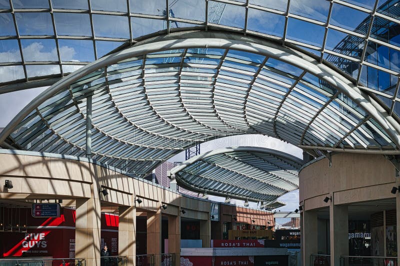 Modern Glass Ceiling Architecture at a Shopping Mall with Blue Sky and ...
