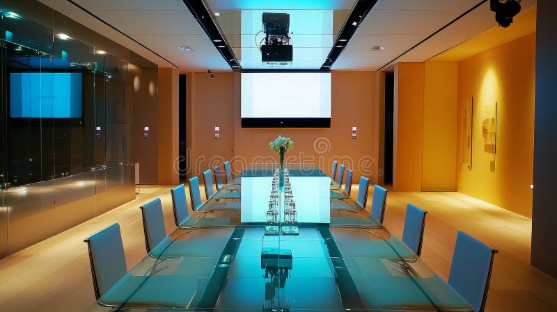 Modern Glass Conference Table in a Bright, Minimalist Boardroom with a ...