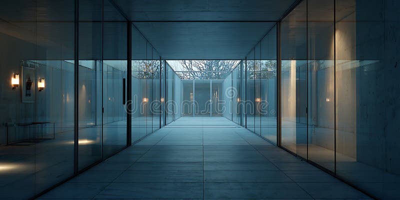 Modern Glass Corridor Design Interior Architecture Lighting Stock ...