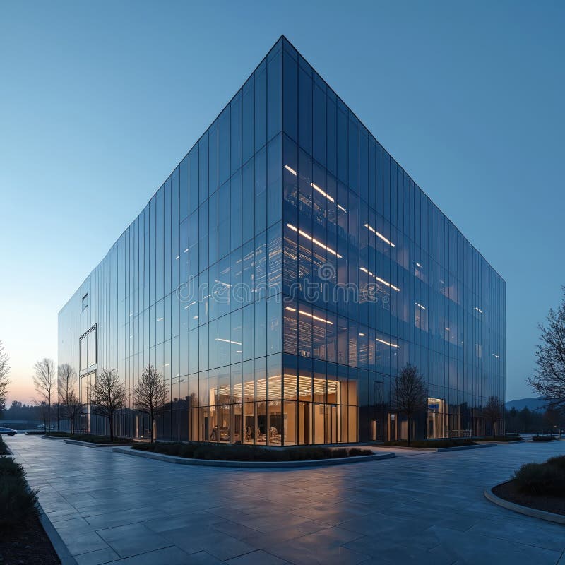 Modern Glass Data Center Building with Advanced Technology. Features Sleek Architecture ...