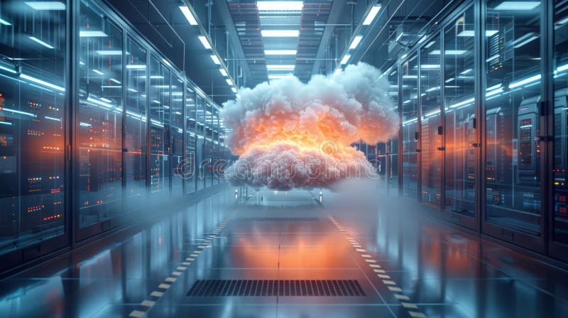 Glass Data Center with Machines and Dramatic Cloud Effect Generative AI ...