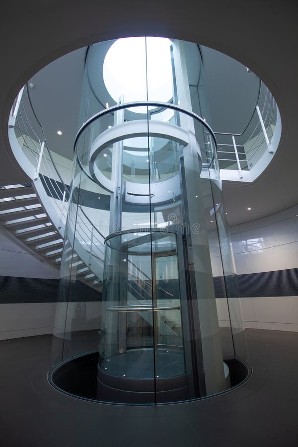 Modern Glass Elevator Inside a Contemporary Architectural Building ...