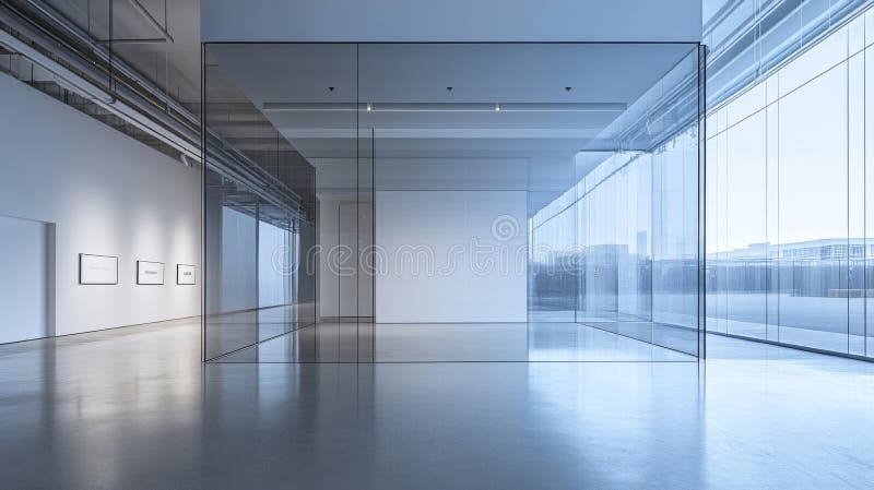 Modern Glass Encased Gallery Interior Space Design Stock Illustration ...