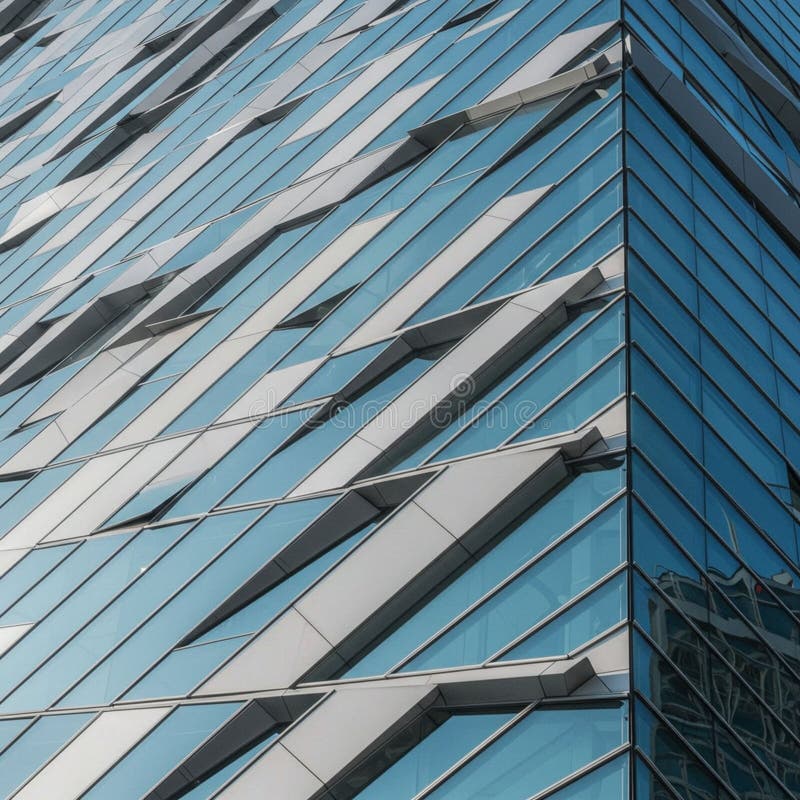 Modern Glass Facade of a Building Featuring a Geometric, Diagonal ...