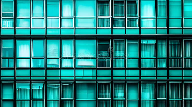 Modern Glass Facade of a Building in Vibrant Teal. Stock Illustration ...