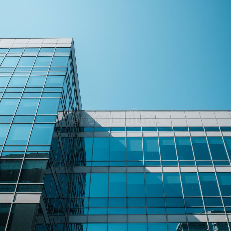 Modern Glass Facade of a High-rise Building Under Clear Blue Sky. the ...