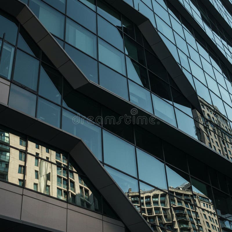 Modern Glass Facade Showcasing Reflective Geometric Patterns. the ...
