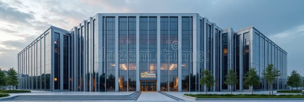 Modern Glass-fronted Office Building with Symmetrical Architecture and ...