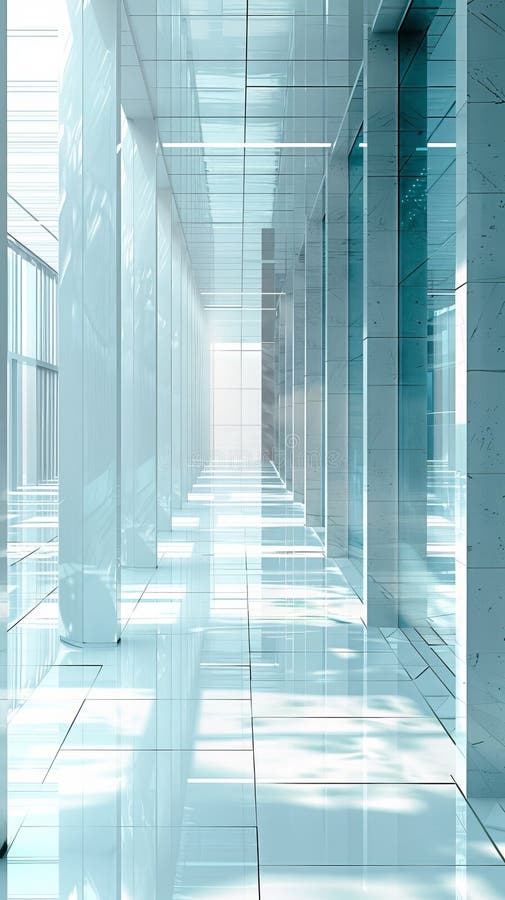 Modern Glass Hallway with Reflections, Architectural Abstract Stock ...