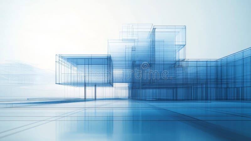 Modern Glass House Architectural Blueprint Render Stock Illustration ...
