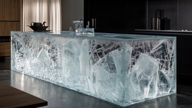 Modern Glass Kitchen Island with Cracked Ice Texture Stock Illustration ...