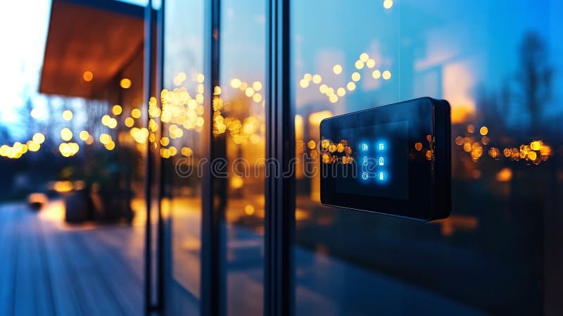 Modern Glass Mansion Entrance with Smart Access System and Ambient ...