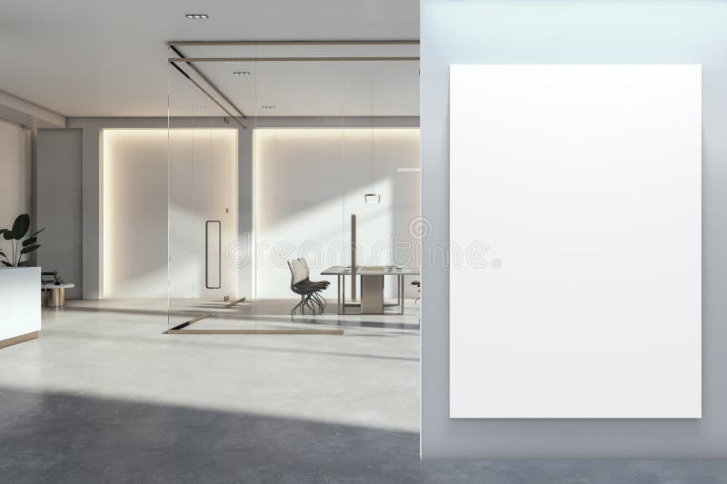 Modern Glass Meeting Room Interior with Empty White Mock Up Banner ...