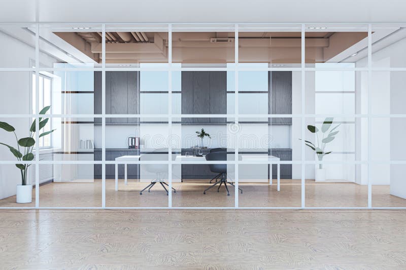 Modern Glass Meeting Room Interior with Various Objects and Furniture. Stock Illustration ...