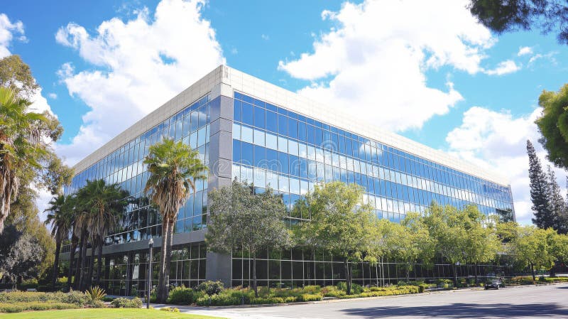 Modern Glass Office Building Exterior on Sunny Day Stock Illustration ...