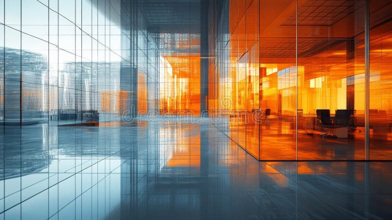 Modern Glass Office Building Interior Design Stock Illustration ...
