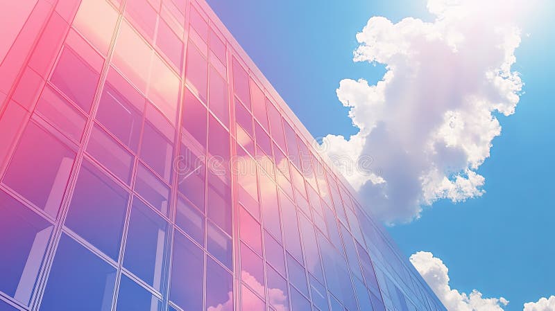 A Modern Glass Office Building with Reflective Windows and a Bright Sky ...