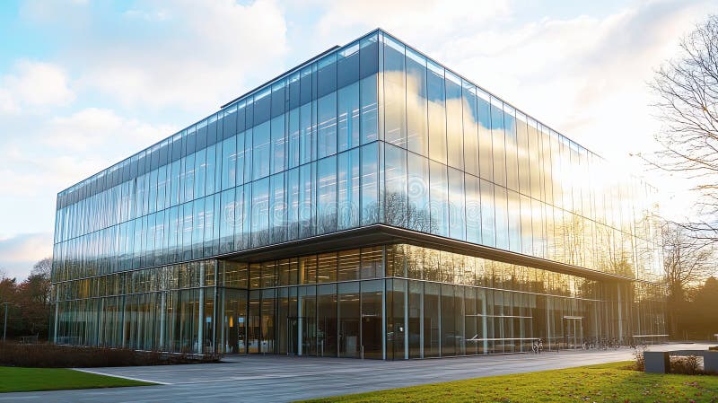 Modern Glass Office Building Reflective Windows Bright Sky Background ...
