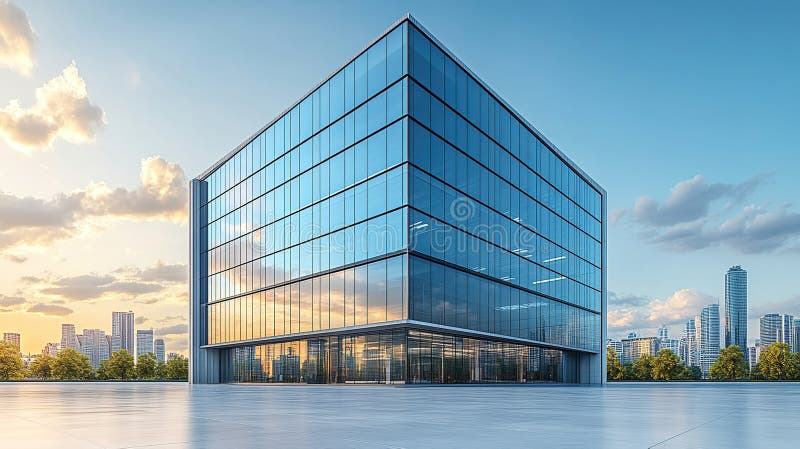 Modern Glass Office Building Sunrise Cityscape Stock Illustration ...