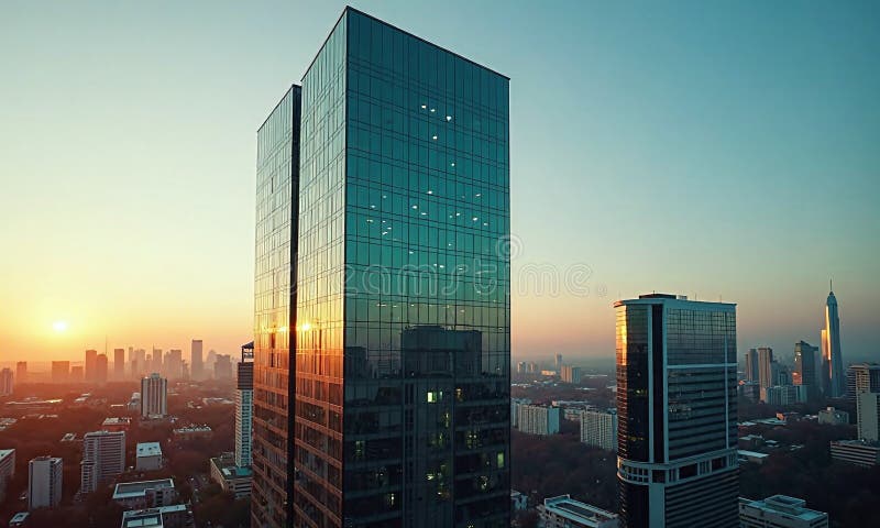 Modern Glass Office Building Sunset Reflection City Skyline Stock ...