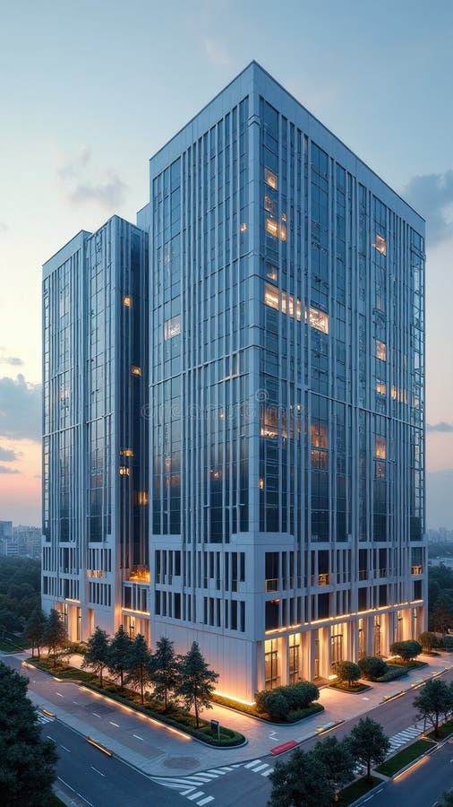 Modern Glass Office Building at Sunset in Urban Landscape Stock Photo ...