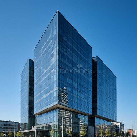 Modern Glass Office Building with Three Interconnected Rectangular ...