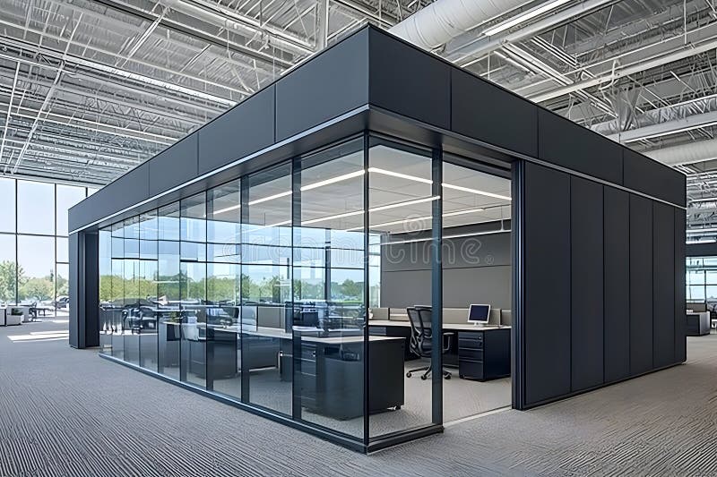 Modern Glass Office Pod in Large Workspace Stock Illustration ...
