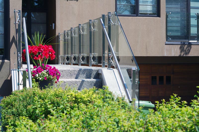 Modern glass railing stock photo. Image of exterior, glass - 97326874
