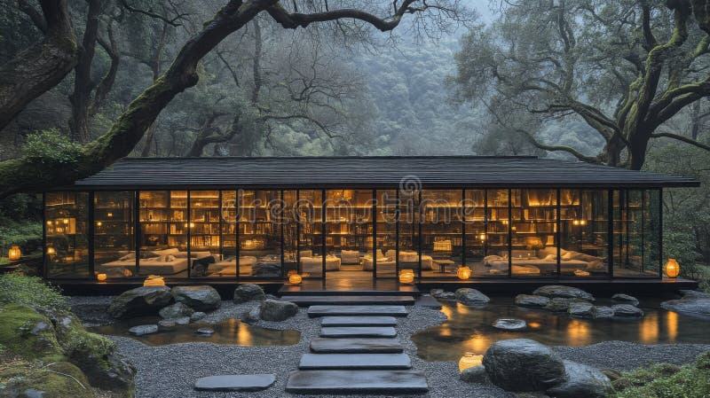 Modern Glass Restaurant Forest Night Stock Photos - Free & Royalty-Free ...