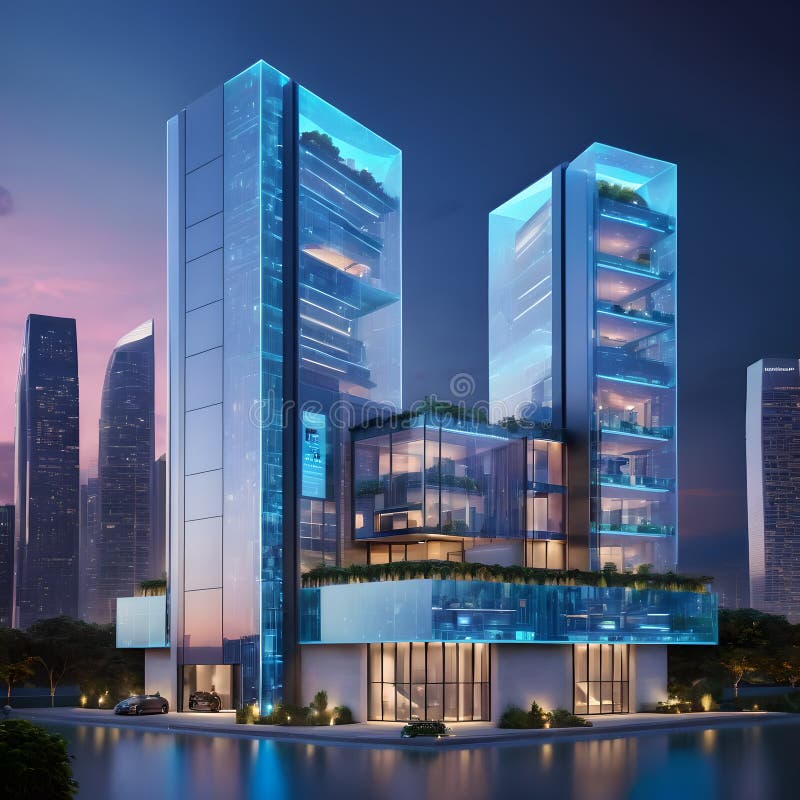 Modern Glass Skyscraper Architecture with City Skyline. Stock ...