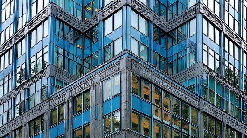 Modern Glass Skyscraper with Blue and Grey Facade Stock Illustration ...