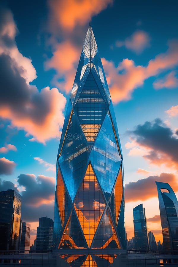 Modern Glass Skyscraper, Diamond-shaped Architecture, Glowing Interior ...