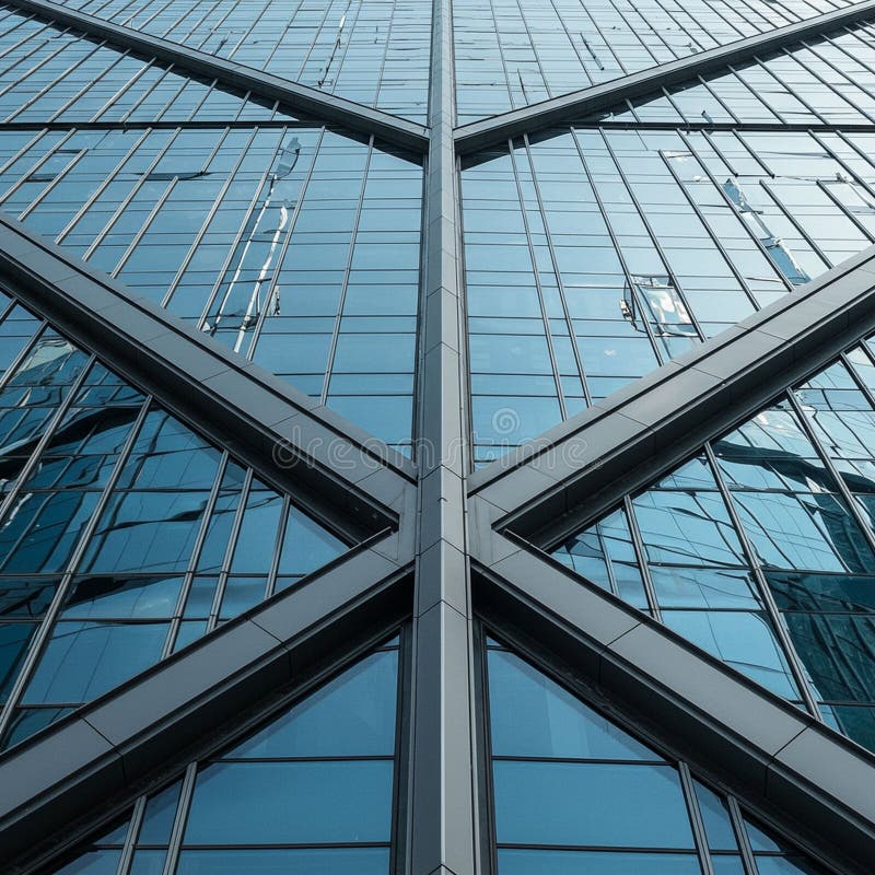 Modern Glass Skyscraper Facade Featuring a Prominent Steel X-shaped ...