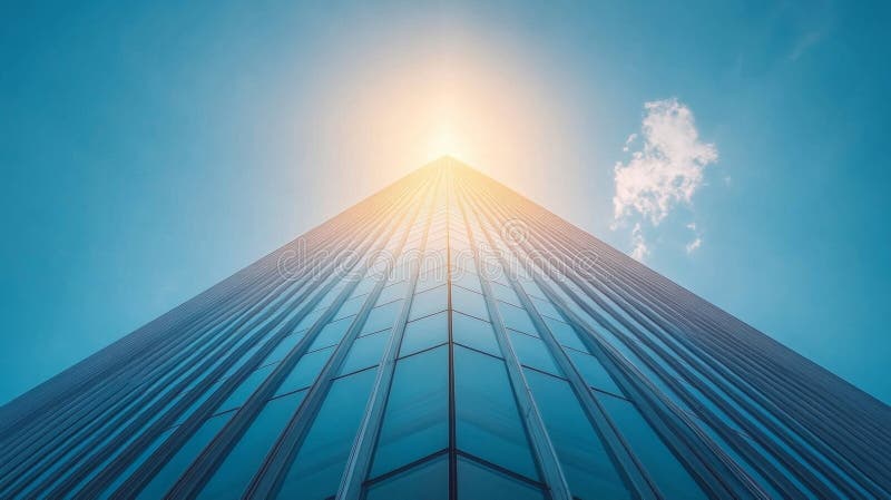 Modern Glass Skyscraper Reaching for the Sun Stock Illustration ...